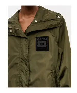 GANNI Hooded Zip-up Jacket With Logo Patch - Green