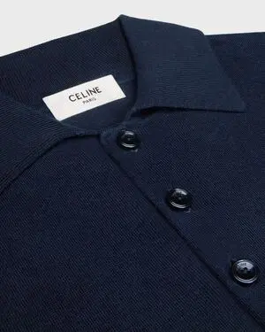 Celine Polo Sweater In Fine Cotton - Navy Blue