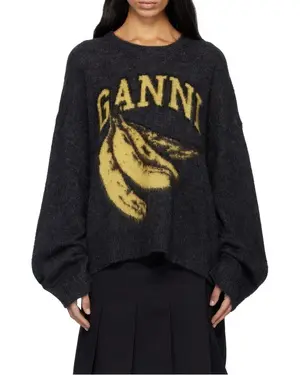 GANNI Banana Graphic Knit Jumper - Phantom Black