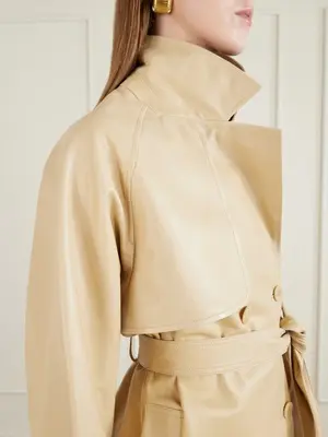 Nour Hammour Double-breasted Belted Leather Trench Coat