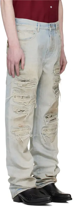 Amiri Distressed Light Wash Denim Jeans - Gray
