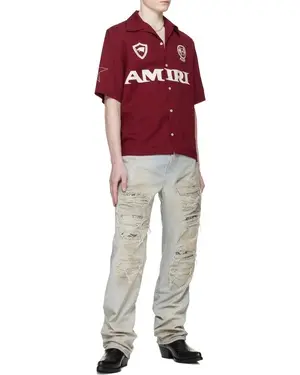 Amiri Distressed Light Wash Denim Jeans - Gray