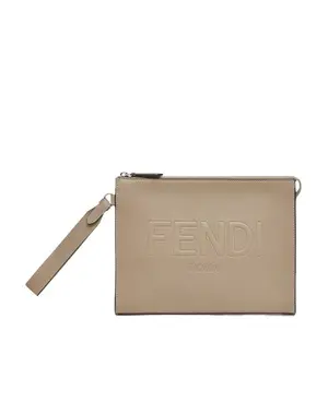 Fendi Logo Embossed Zipped Pouch - Nude