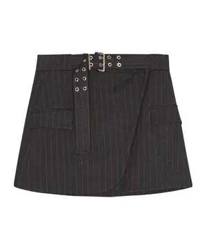 GANNI Pinstriped Mini Skirt With Belted Waist - Phantom Black