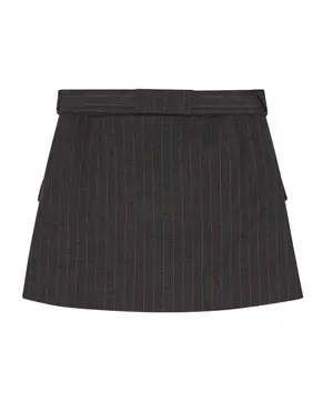 GANNI Pinstriped Mini Skirt With Belted Waist - Phantom Black