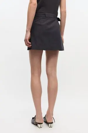 GANNI Pinstriped Mini Skirt With Belted Waist - Phantom Black