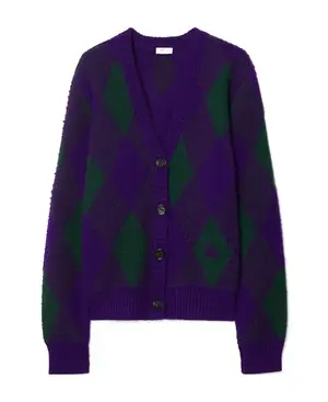Burberry Argyle Intarsia Knit V-neck Cardigan - Black