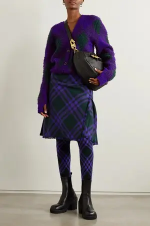 Burberry Argyle Intarsia Knit V-neck Cardigan - Black