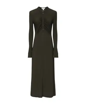 Alaïa Soft Jersey Ruched Dress With Mandarin Collar
