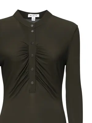 Alaïa Soft Jersey Ruched Dress With Mandarin Collar
