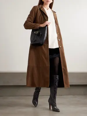 Rixo Astraea Patchwork Suede Coat - Brown