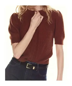 FRAME Short Sleeve Cardigan - Chestnuts