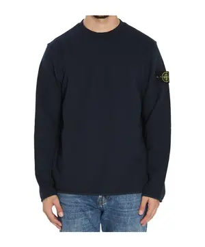 Stone Island Crewneck Long Sleeve Sweatshirt With Logo Badge - Blue