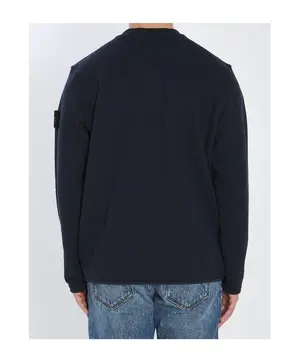 Stone Island Crewneck Long Sleeve Sweatshirt With Logo Badge - Blue