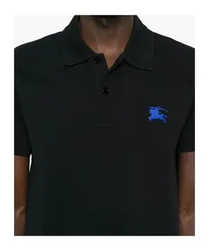 Burberry Logo Embroidered Short Sleeved Polo Shirt - Black