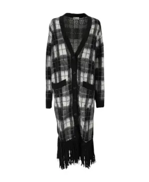 Red Valentino Plaid Fringe Cardigan