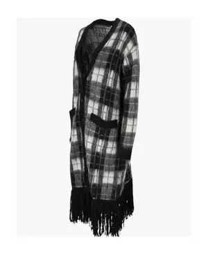Red Valentino Plaid Fringe Cardigan