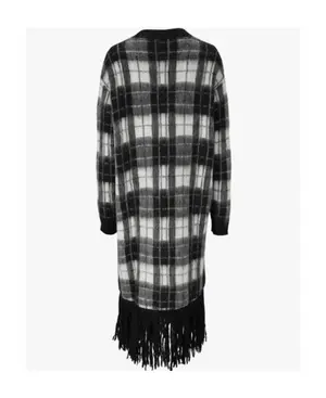Red Valentino Plaid Fringe Cardigan