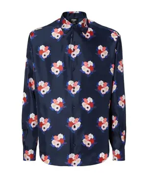 Fendi Floral Print Long-sleeve Shirt - Blue