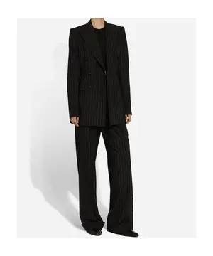 Dolce & Gabbana Horn Pinstripe Wool Tailored Trousers - Black