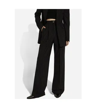 Dolce & Gabbana Horn Pinstripe Wool Tailored Trousers - Black