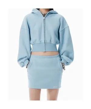 Alexander Wang Cropped Zip-up Hoodie - Light Blue
