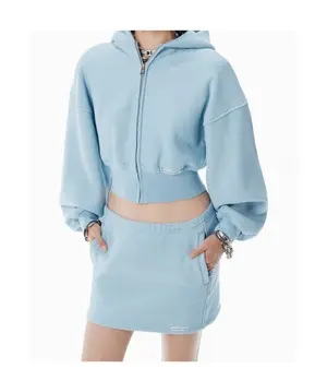 Alexander Wang Cropped Zip-up Hoodie - Light Blue