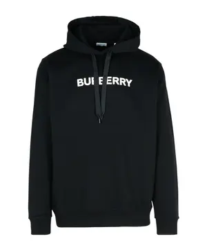 Burberry Logo Printed Drawstring Hoodie - Black