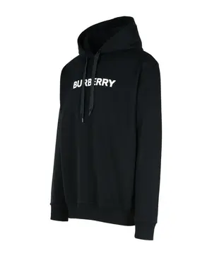 Burberry Logo Printed Drawstring Hoodie - Black