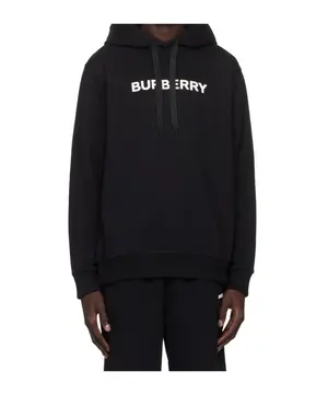 Burberry Logo Printed Drawstring Hoodie - Black