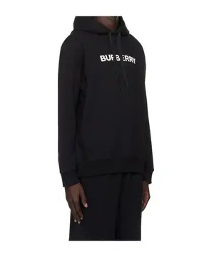 Burberry Logo Printed Drawstring Hoodie - Black