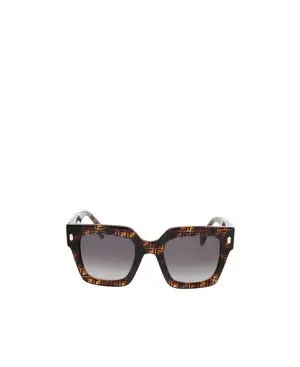 Fendi Square Frame Sunglasses With Monogrammed Temples - Gray