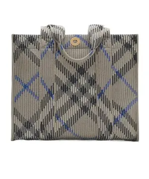 Burberry Burberry Small Check Knitted Tote Bag Lichen