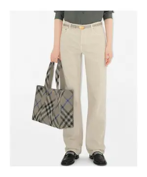 Burberry Small Check Knitted Tote Bag - Lichen