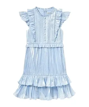 SELF-PORTRAIT Pleated Midi Dress With Ruffled Hem