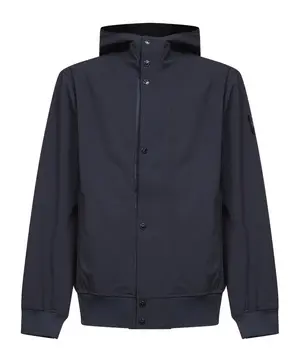 Stone Island Hooded Jacket With Logo Patch - Blue