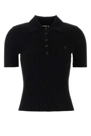 COURREGES Courrèges Short-sleeve Ribbed Knit Polo Shirt With Logo Detail