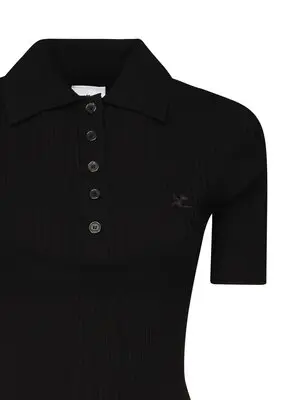 COURREGES Courrèges Short-sleeve Ribbed Knit Polo Shirt With Logo Detail