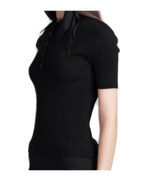 COURREGES Courrèges Short-sleeve Ribbed Knit Polo Shirt With Logo Detail