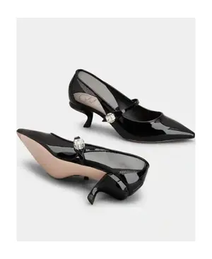 ROGER VIVIER Virgule Babies Patent Leather Pumps - Black