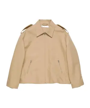 Acne Studios Zip-up Satin Jacket With Leather Logo Detail - Beige