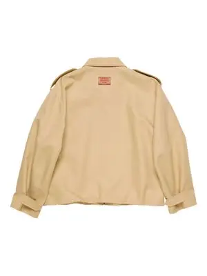 Acne Studios Zip-up Satin Jacket With Leather Logo Detail - Beige