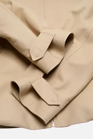 Acne Studios Zip-up Satin Jacket With Leather Logo Detail - Beige