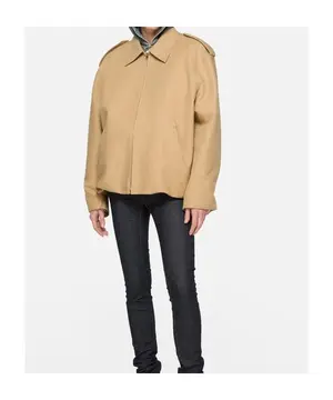 Acne Studios Zip-up Satin Jacket With Leather Logo Detail - Beige