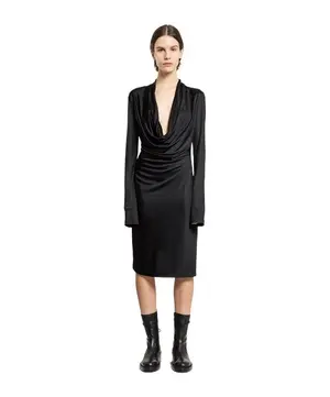 Helmut Lang Cowl Neck Long Sleeve Asymmetrical Hem Dress