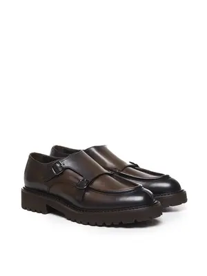 DOUCAL'S Double Buckle Almond Toe Casual Shoes - Black