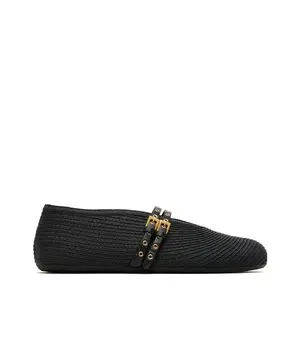 Alaïa Studded Strap Knit Flat Shoes - Black