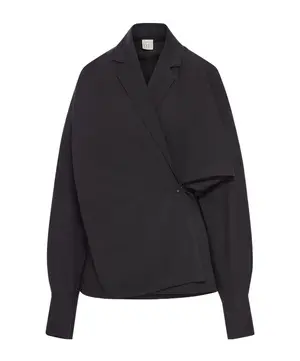 TOTEME Asymmetrical Wrap Blouse With Batwing Sleeves - Black