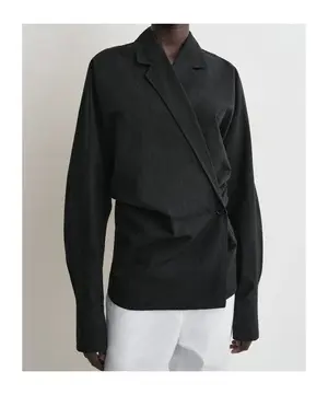 TOTEME Asymmetrical Wrap Blouse With Batwing Sleeves - Black