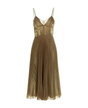 Prada Spaghetti Strap Pleated Midi Dress - Green